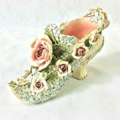 HOBE DRESDEN PORCELAIN LADIES SHOE ORNATE DETAILED PINK ROSES FLORAL ...
