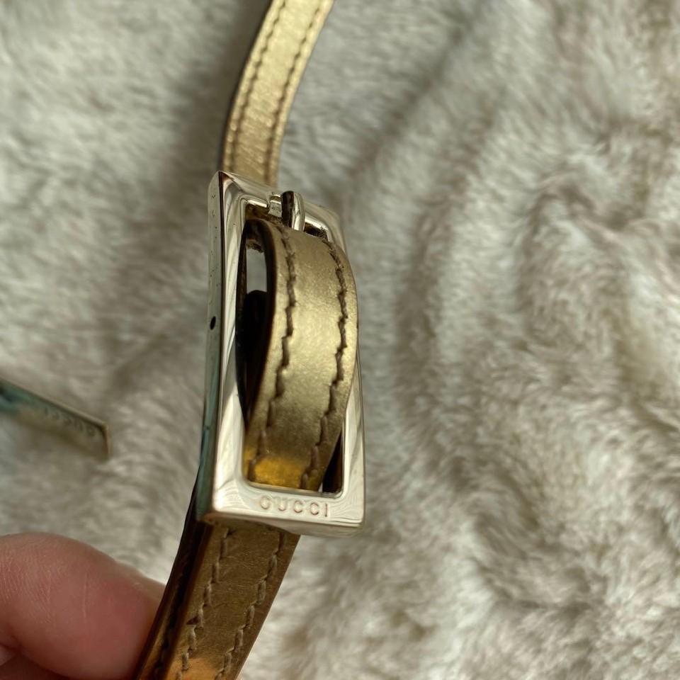 GUCCI Leather Handbag Gold Light Blue Compact Vintage Authentic Bag ...