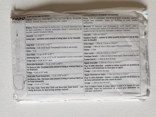 Simplicity Sewing Pattern 7950 Altar Cloths & Clerical Vestments Priest ...