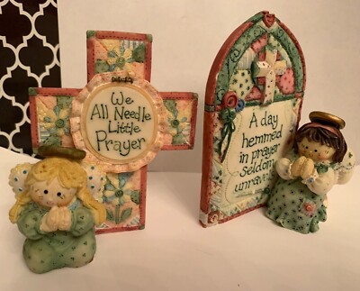 Enesco Mary Rhyner 1997 praying angels set of 2 ceramic figurines 4" H ...