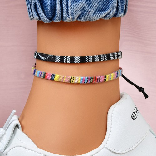 2pcs Valentine's Day Couple Best Friend Boho Braided Rope Matching Foot ...