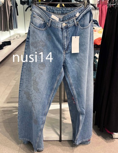 ZARA NEW WOMAN TRF MID-RISE RHINESTONE JEANS FLORAL PANT BLUE 3607/016 ...