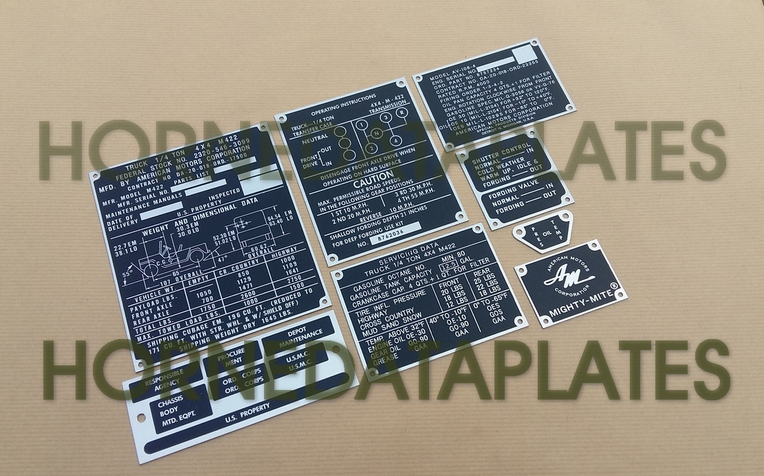 AMC MIGHTY MITE M422 DATA PLATES SET USMC JEEP AMERICAN MOTORS ...