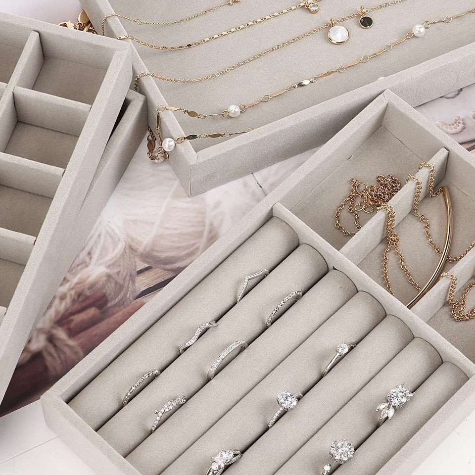 Display Box Tray Organizer Earring Storage Velvet Show Holder Jewelry ...