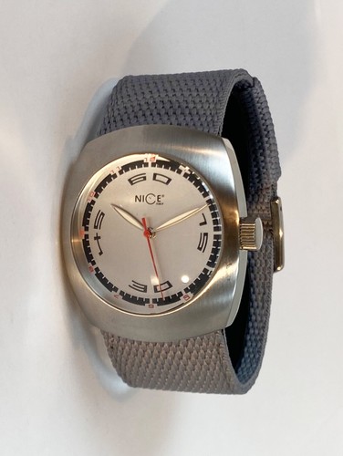Nice Italy Large Unisex Stainless Steel Grey Nylon Strap Watch VG ...