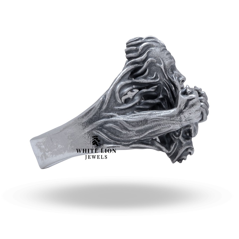 Scream Mask Transformation 925 Oxidized Sterling Silver Men's Biker ...