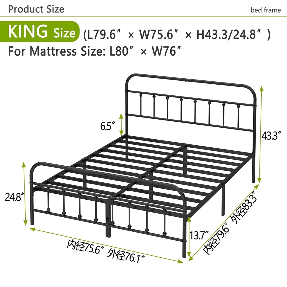 Metal Bed Frame - Structurally Stable Heavy Duty Steel Slat Supported ...