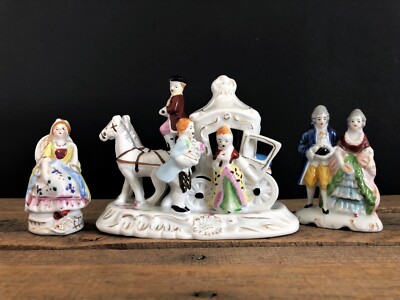 3 Porcelain Ceramic Victorian Colonial Regency Era Horse & Carriage ...