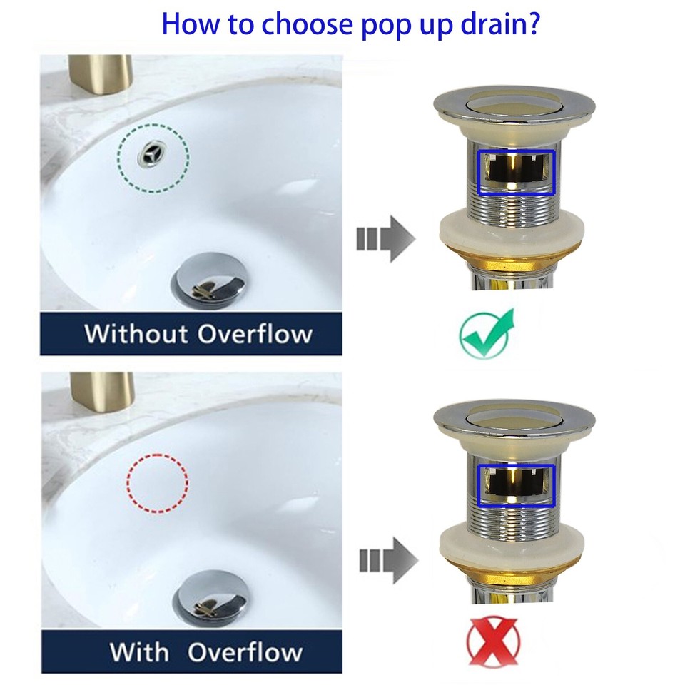 One Bathroom Chrome Sink Pop Up Drain with Overflow Basin Vessel Polish ...