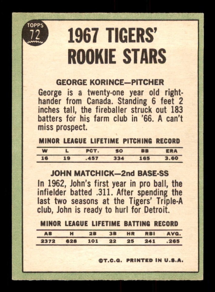1967 Topps Baseball #72 Tigers Rookies EX *e3 | eBay