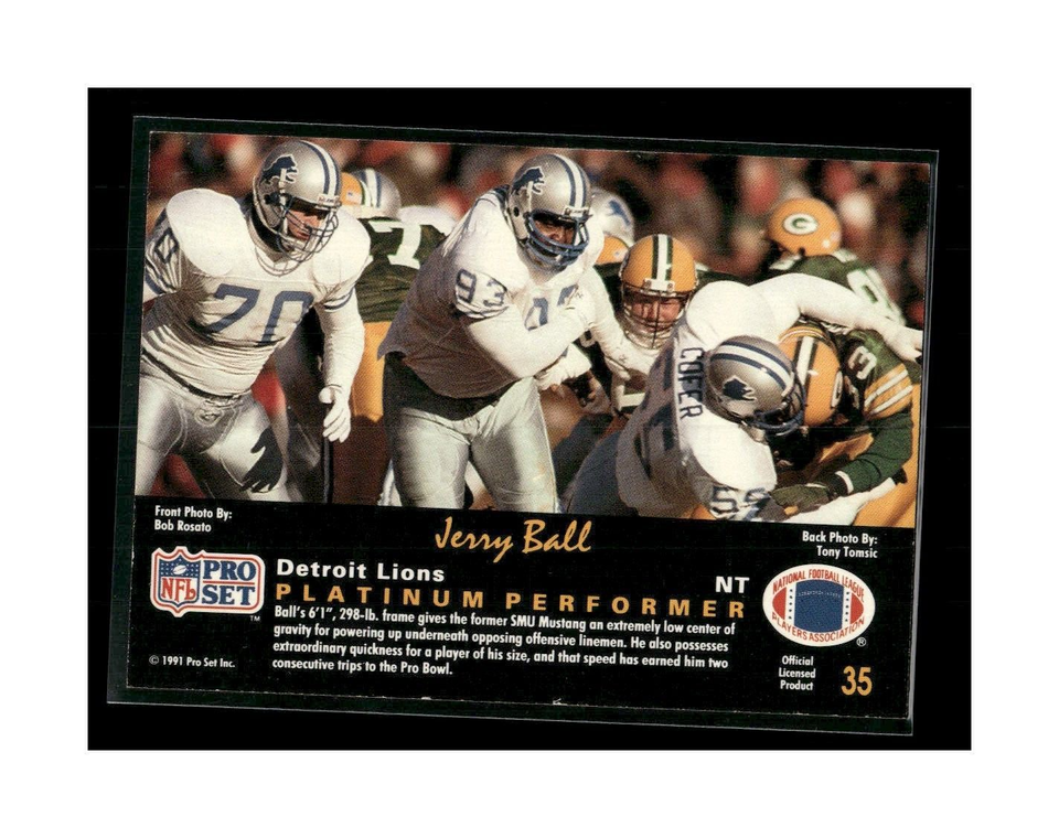 1991 Pro Set Platinum #35 Jerry Ball Detroit Lions Football Card | eBay