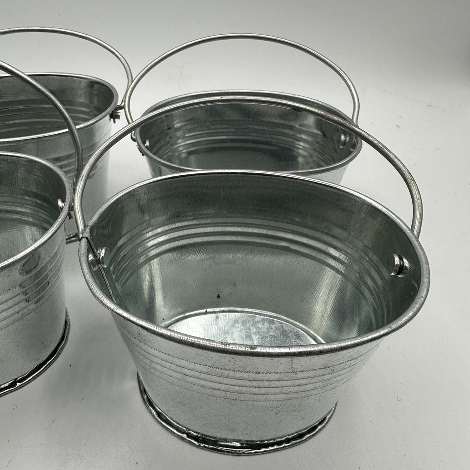 4 Small Galvanized Metal Buckets w/ Handles Mini Tin Pails Party Garden ...