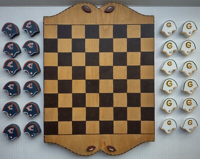 Handmade Wooden Football Checker Chess Board Green Bay Packers Chicago ...