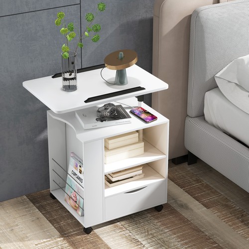 Nightstand Bedside Table Swivel Laptop Tray with Charging Station and ...