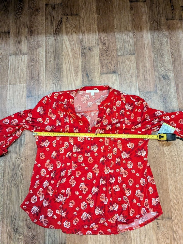 Juniper + Lime XL 3/4 Rolled Sleeves Design Only Floral Buttons Top New ...
