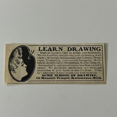 Acme School Of Drawing 519 Masonic Temple Kalamazoo MI 1904 Clipping ...