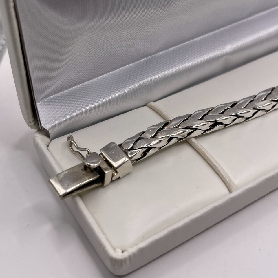 MENS WOVEN STERLING SILVER BRAIDED BRACELET 42 GRAMS 7.5 IN W/BOX | eBay