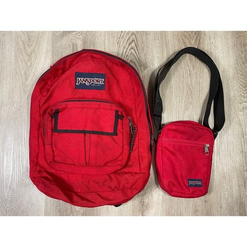 Jansport Red Backpack & Matching Crossbody Bag Set Classic Campus Carry ...