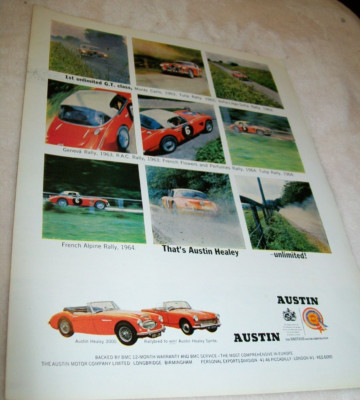 1964 Austin Healey 3000 Sprite British mag color car ad -"Unlimited ...