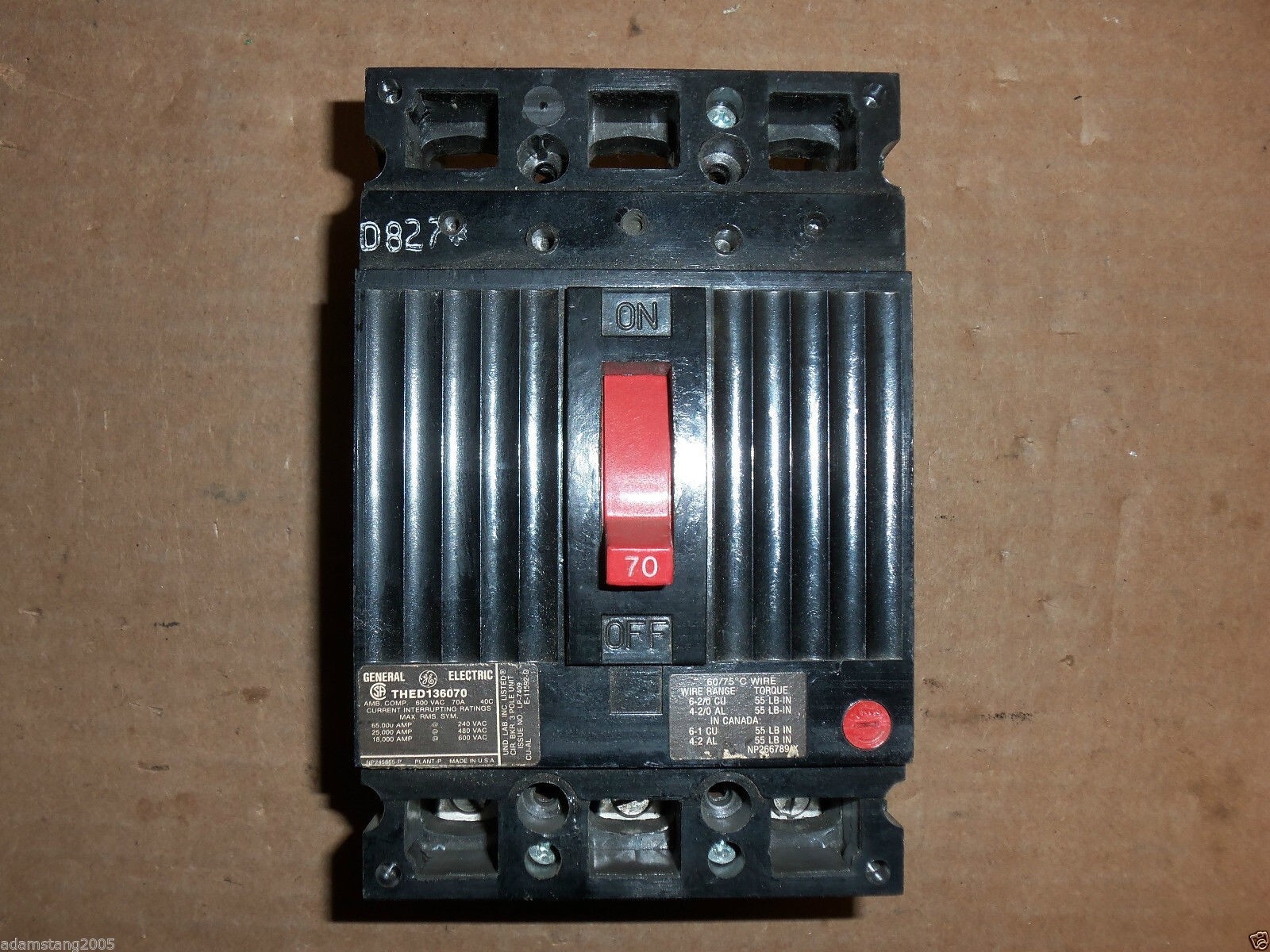 GE THED THED136070 3 Pole 70 Amp 600V Circuit Breaker | eBay