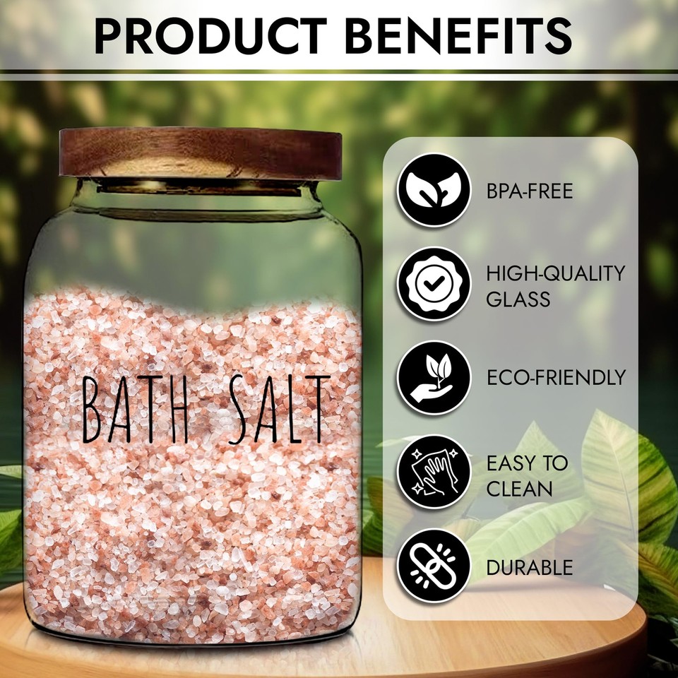 Bath Salts Glass Jar Bath Salt Container With Wooden Lid And Scoop For ...