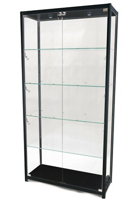 Black Aluminum Frame 78 Inch Tall Glass Tower Display Showcase with ...