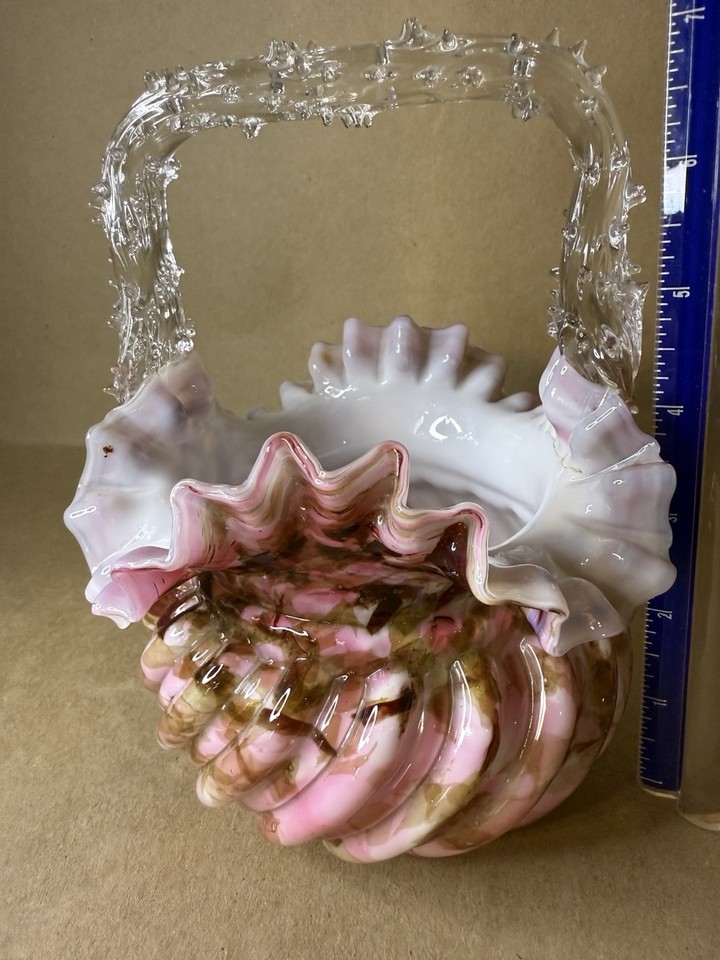 Antique Thorn Handle Glass Basket, Victorian Decor, Pink & Rose W ...