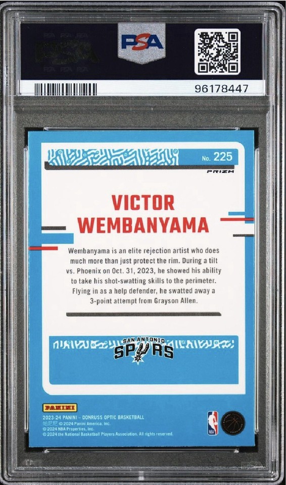 2023 PANINI DONRUSS OPTIC HOLO #225 VICTOR WEMBANYAMA ROOKIE RC PSA 9 ...