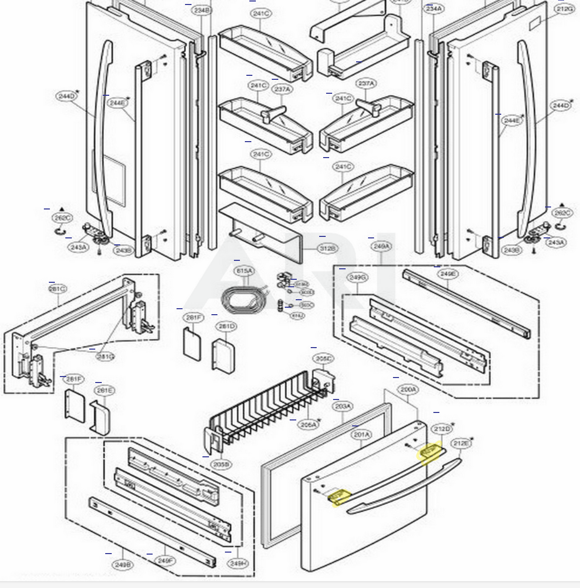 LG Refrigerator 3651JA2268G Freezer Door Handle Repair Kit for ...