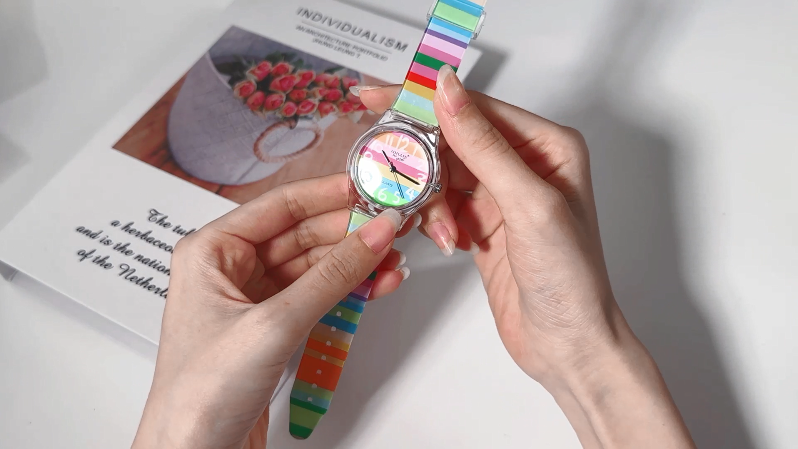 Kids Rainbow Color Stripe Cartoon Transparent Quartz Watches Children's ...