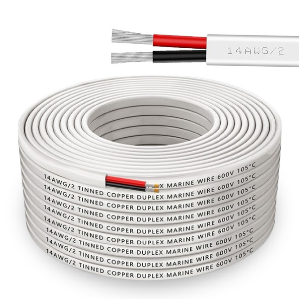 14/2 Gauge AWG Marine Grade Duplex Wire Tinned Copper Cable Flat Black ...