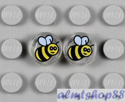 LEGO - 2 pcs Honey Bees - 1x1 Round Printed Tile Translucent Clear ...