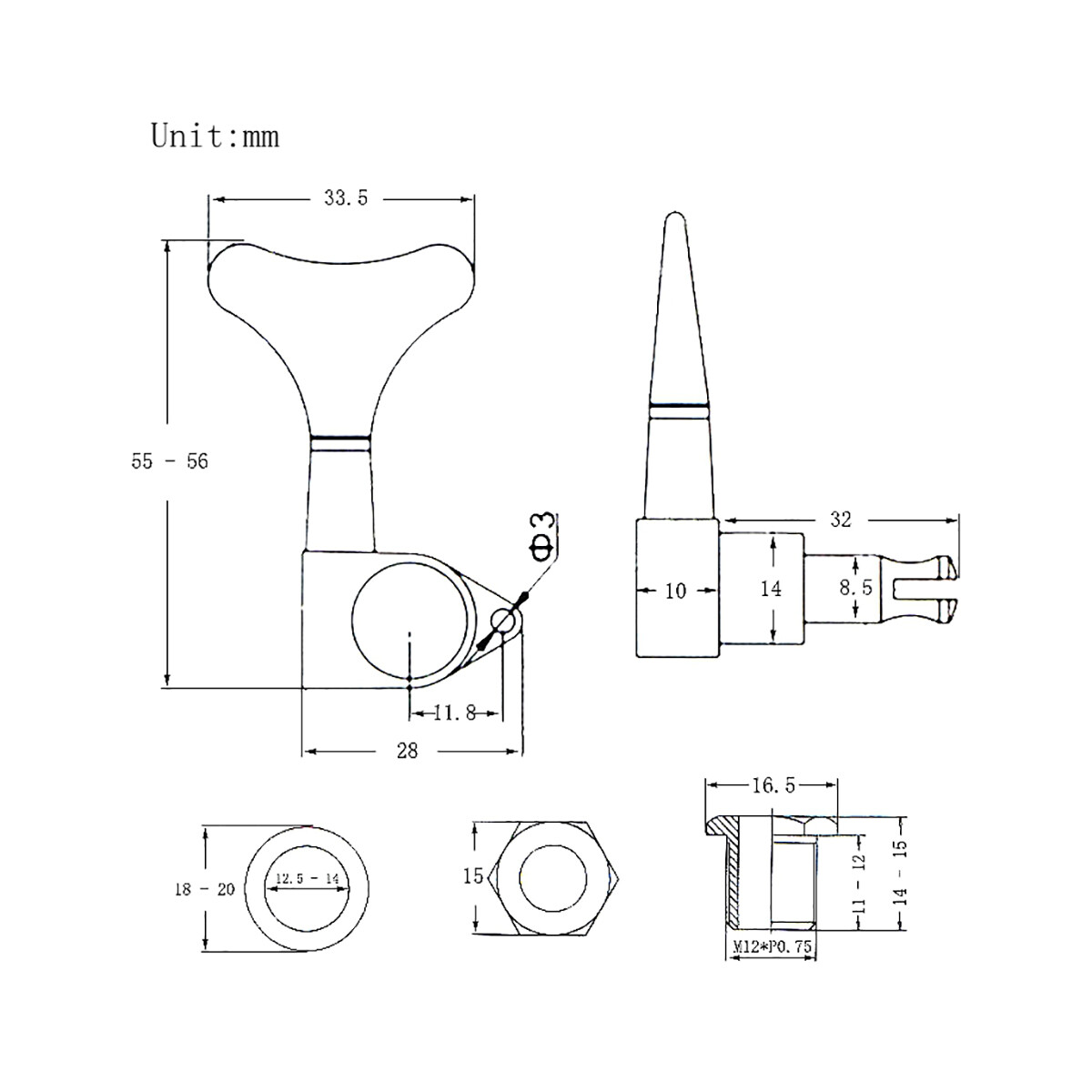 3R2L Fish Tail 5 Strings Bass Sealed Tuning Peg Tuner Machine Heads ...