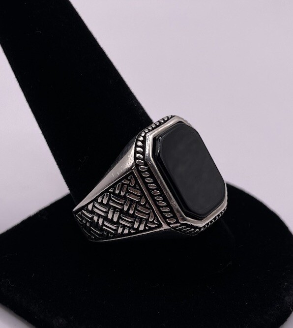 Men’s B.S Sterling Silver 925 Black Onyx Square Ring Size 12 (10.3g) | eBay