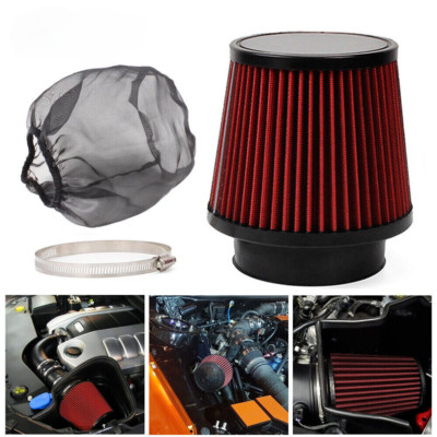 Red 4" 100mm Inlet Car Truck Air Intake Cone Dry Air Filter w/ Filter ...