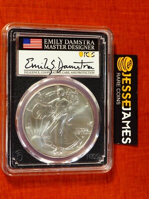 2021 SILVER EAGLE PCGS MS70 EMILY DAMSTRA SIGNED FIRST PRODUCTION TYPE ...