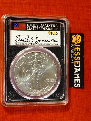 2021 SILVER EAGLE PCGS MS70 EMILY DAMSTRA SIGNED FIRST PRODUCTION TYPE ...