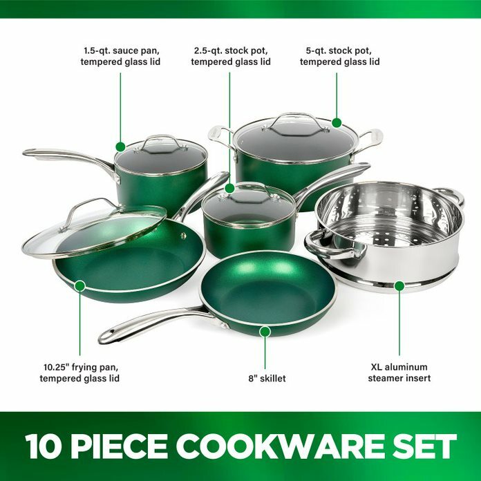 Granitestone Emerald 10 Piece Nonstick Durable Cookware Set with Glass ...