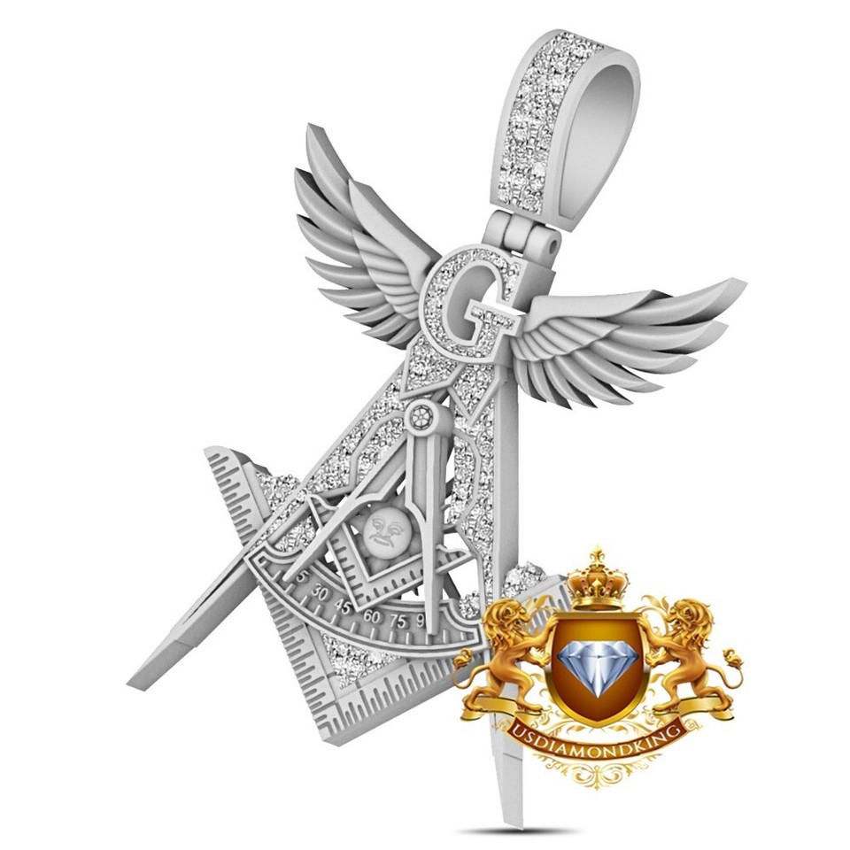 Real Diamond 0.75 Ctw. Flying Masonic Past Master Freemason Charm ...