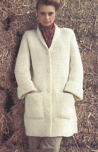 Easy Knit Ladies Chunky Coat/Jacket with pockets Knitting Pattern 32-38 ...