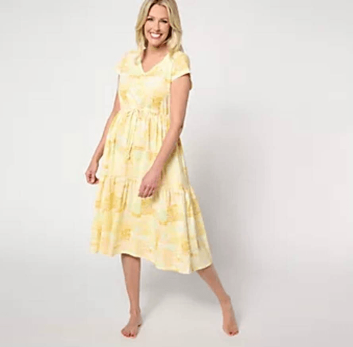 Stan Herman QVC Dress Medium Cotton Tiered Floral Casual | eBay