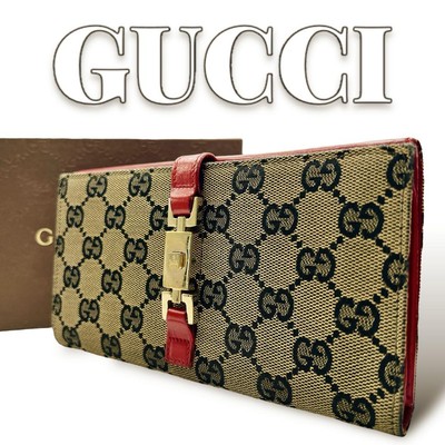 Gucci Jackie Wallet Bifold Long Sherry GG Canvas red no box excellent ...