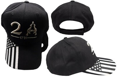 2A 2nd Amendment 1791 USA Flag On Bill Embroidered Black White Cap Hat ...