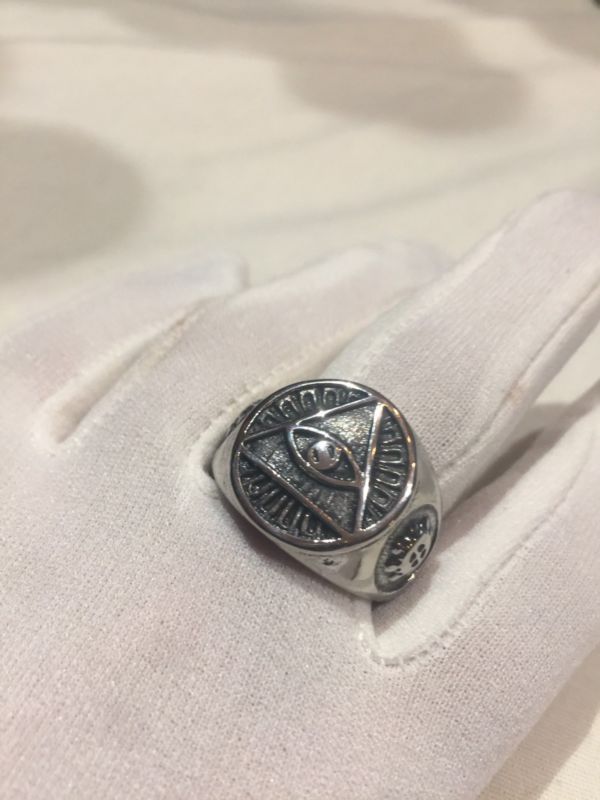 Vintage Large Stainless Steel Illuminati Eye Crest Size 12.5 Men's Ring ...