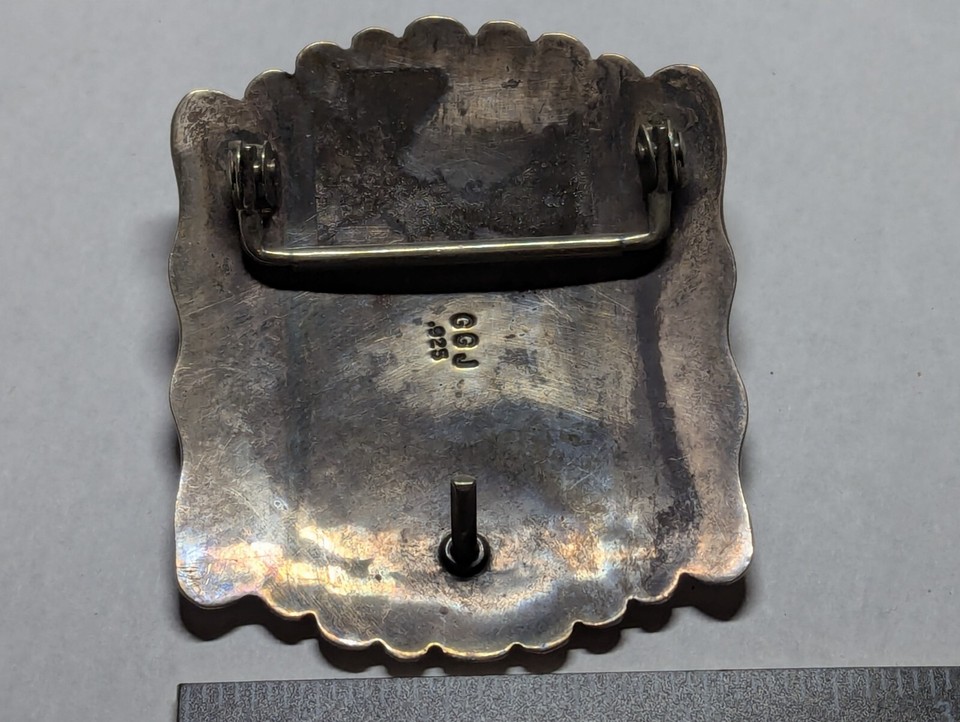 NAVAJO GARY JOHNSON .925 STERLING SILVER TURQUOISE WOLF BELT BUCKLE WAS ...