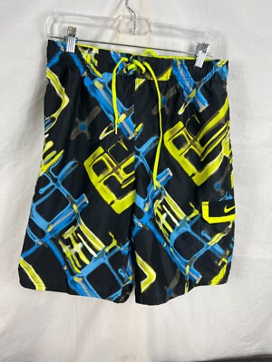 NIKE Board Shorts Swim Trunks Size Medium Men Mesh Lined Neon Abstract ...