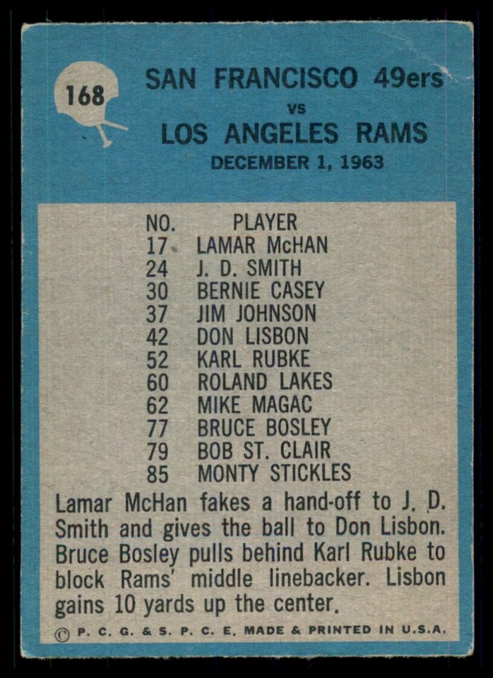 1964 Philadelphia San Francisco 49ers Play of the Year GD #168 Rams ...