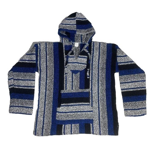 Baja Hoodie | Drug Rug | Mexican Poncho Blue Black White Stripes Size M ...