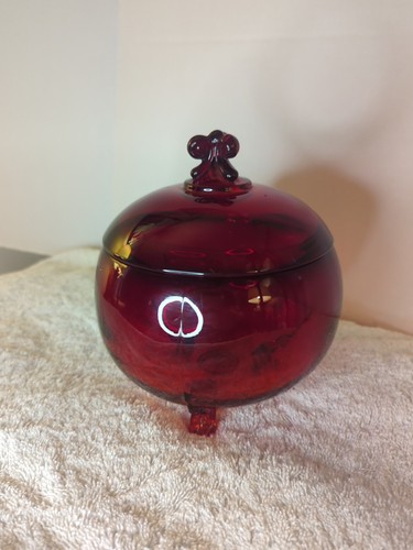 Viking Ruby Red 3 Footed Lidded Candy Jar | eBay
