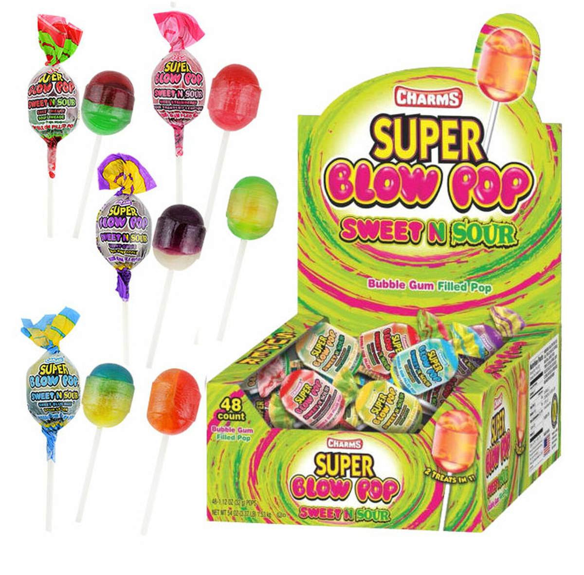 Charms Sweet Sour Lollipop Pop Charms Sweet & Sour Pop, 48 Count